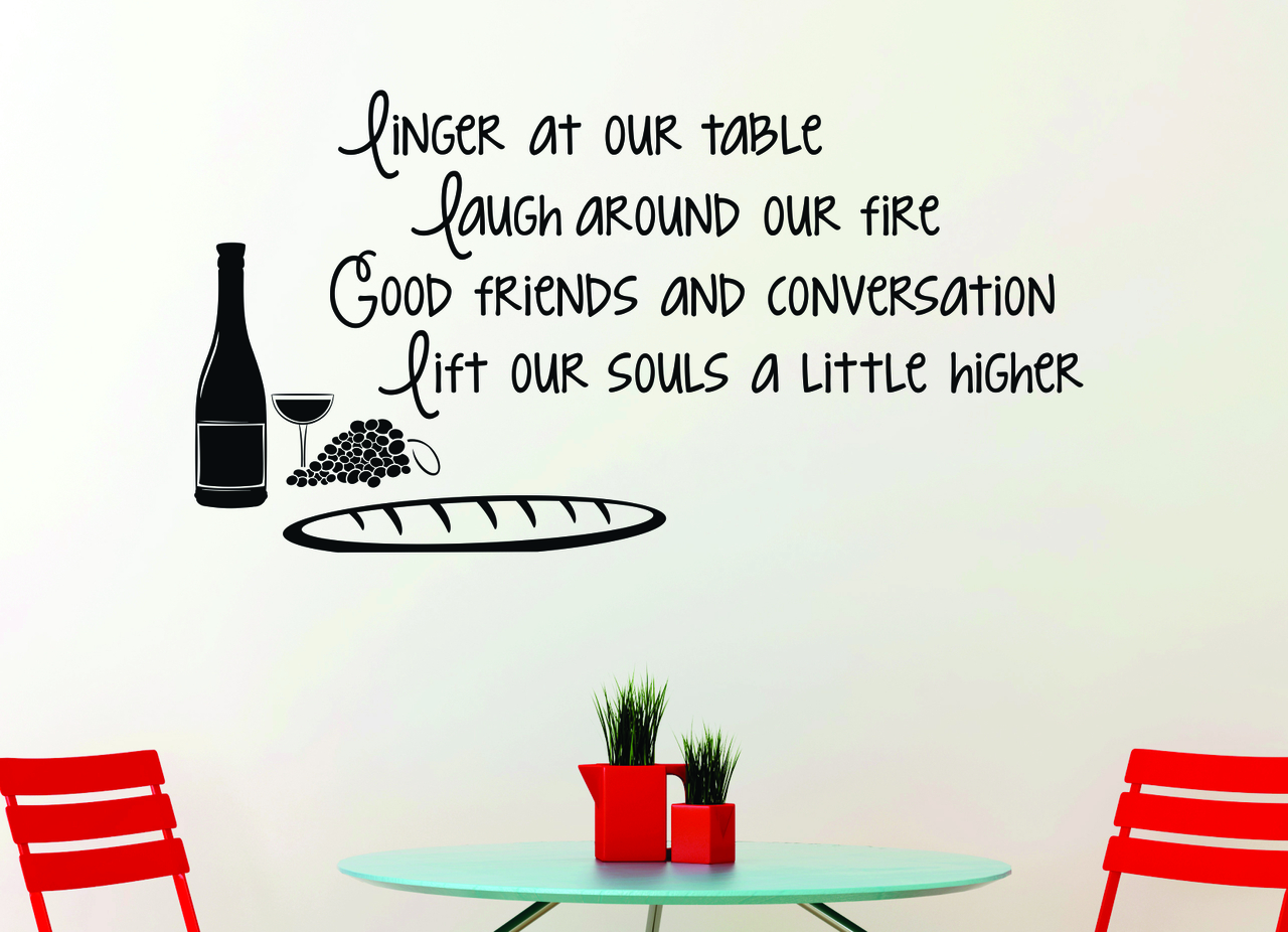 Linger at our Table Vinyl Wall Decals Art for the Dining Room Walls