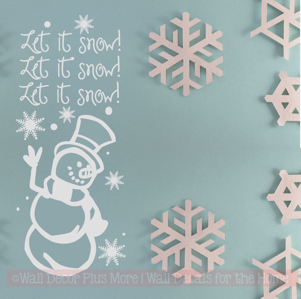 Let It Snow with Snowflakes and Snowman Winter Wall Art Decal Stickers