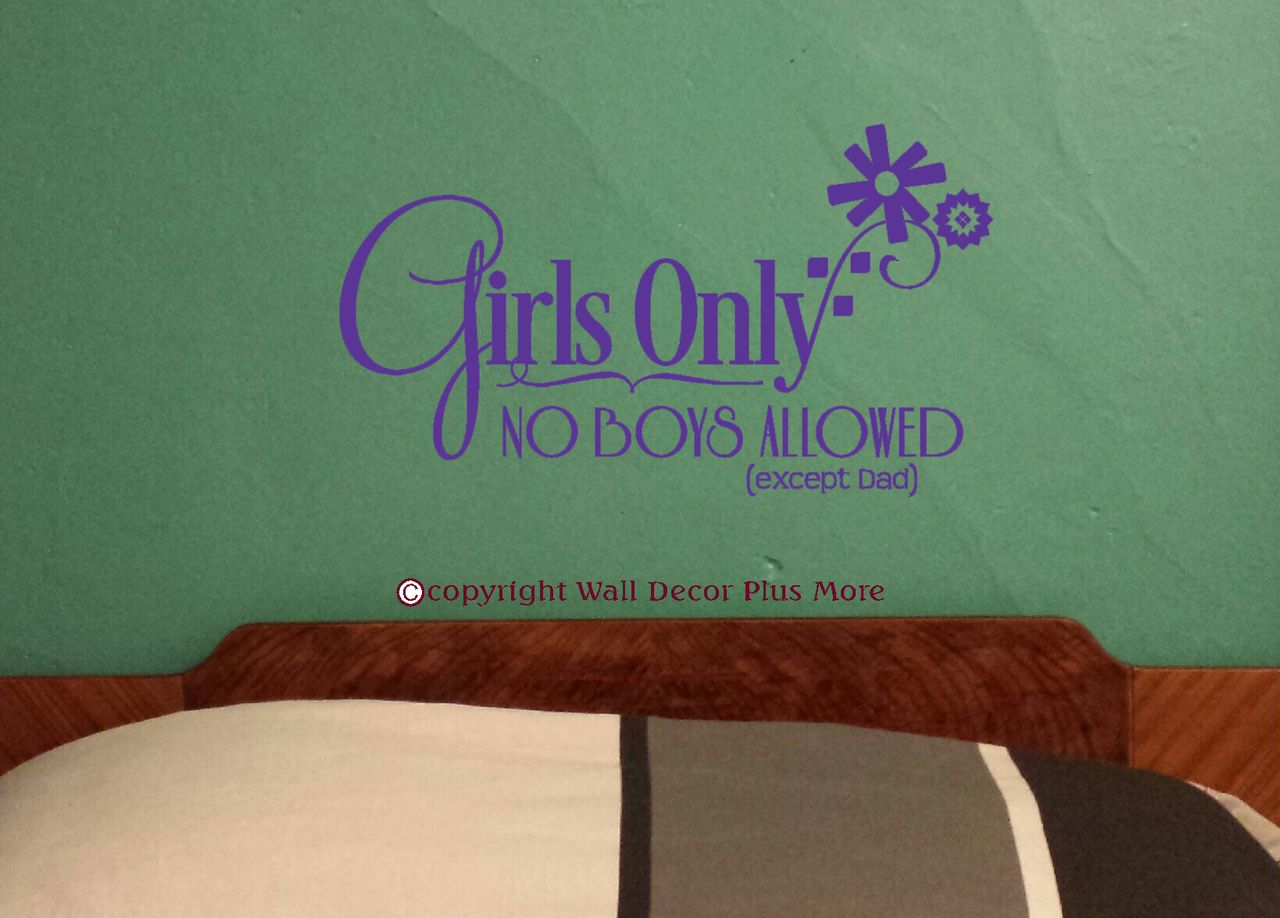 Girls Only No Boys Allowed Wall Decal Stickers with Flower Art Graphic