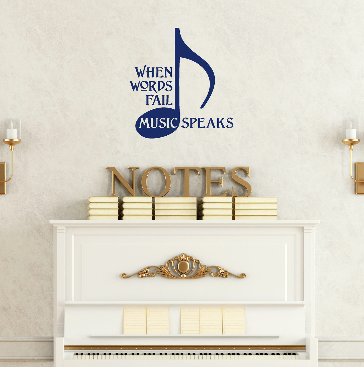 When Words Fail Music Speaks Wall Decal Quote with Musical Note