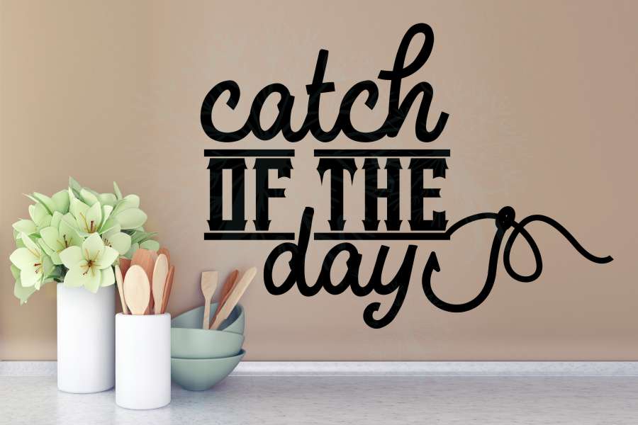 Catch of the Day Fisherman Fish Hook Wall Vinyl Decal Stickers