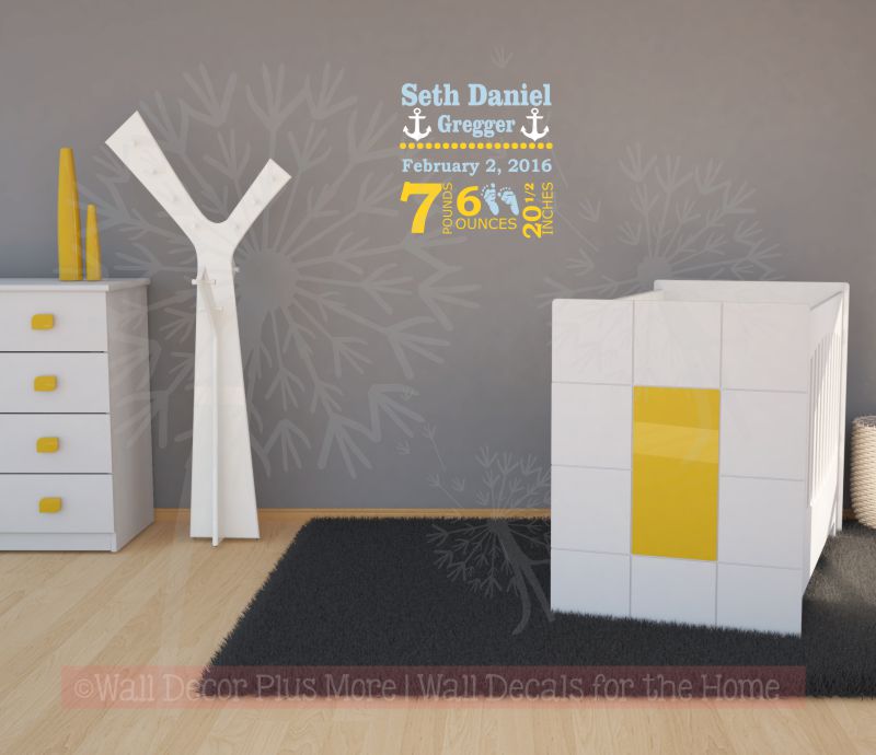 Baby Boy Personalized Vinyl Lettering Wall Decal Sticker with Birth Stats