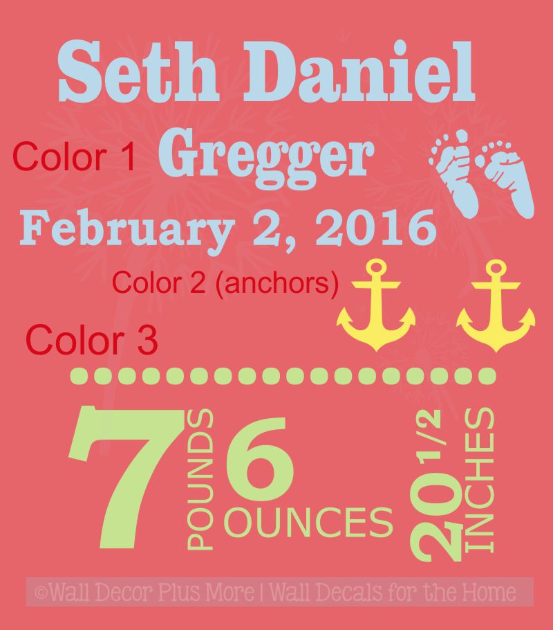Baby Boy Personalized Vinyl Lettering Wall Decal Sticker with Birth Stats