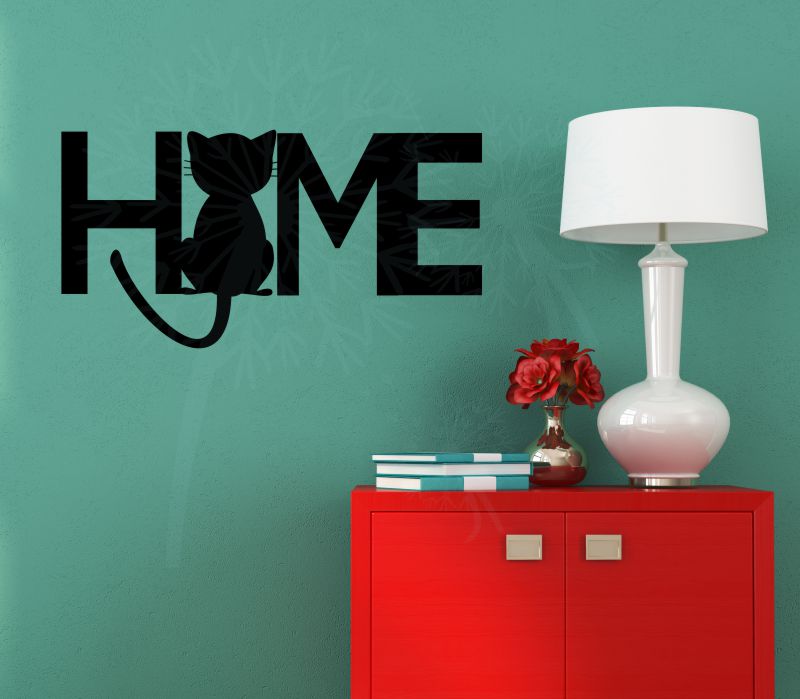 Home with Cat Silhouette Wall Decal Vinyl Stickers for Cat Lovers