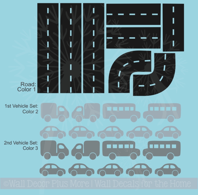 Road Tracks Cars Vehicles Boys Room Wall Art Decals Stickers