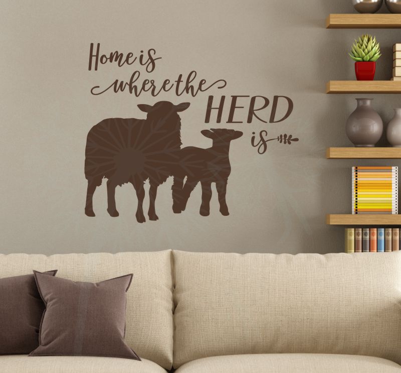 Home Is Where Herd Is Sheep Wall Decals Vinyl Sticker Farm Decor Quote ...