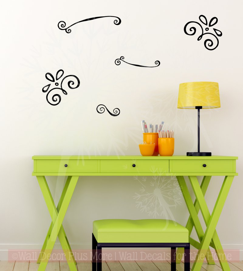 Curly Doodle Swirls Wall Art Stickers Vinyl Decals for Home DÃ©cor 5pc