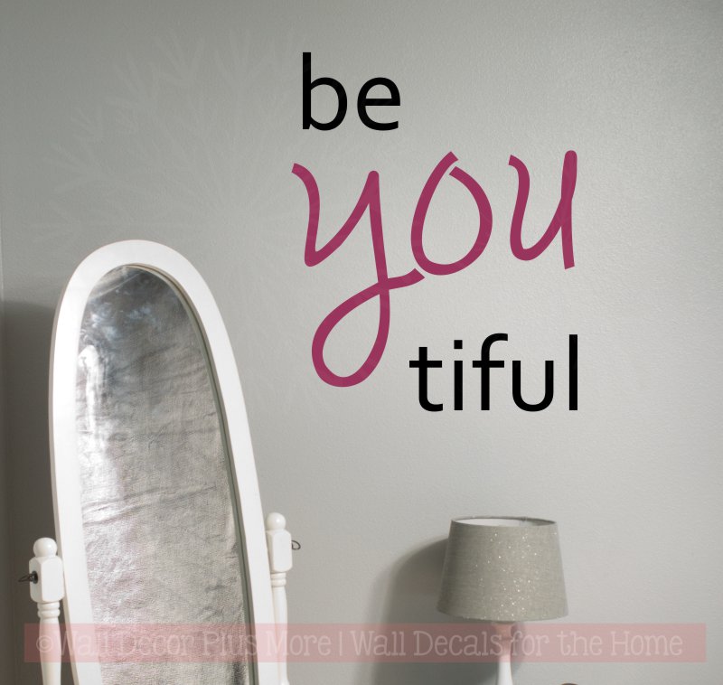 Be You Tiful Girls Vinyl Lettering Decals Inspirational Bathroom Wall ...
