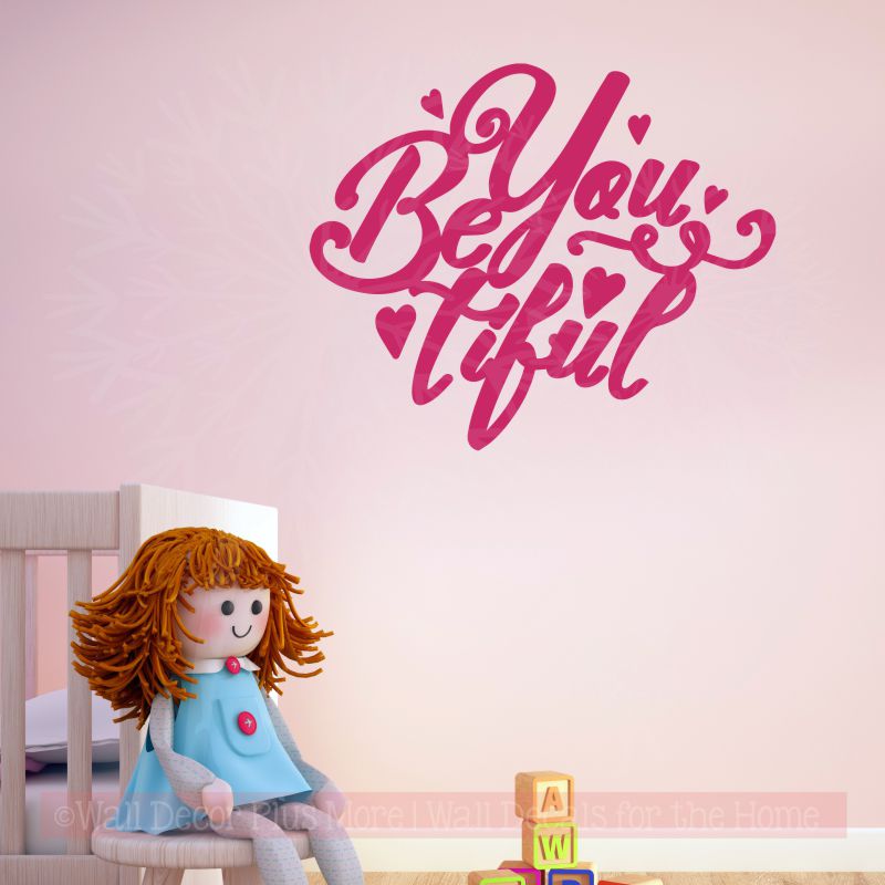 BeYoutiful Wall Decor Decals with Hearts Girls Vinyl Lettering Stickers