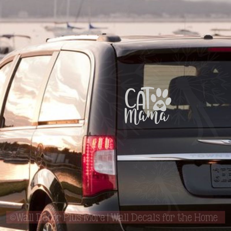 Cat Mama Car Decals With Paw Print Vinyl Funny Pet Window Stickers