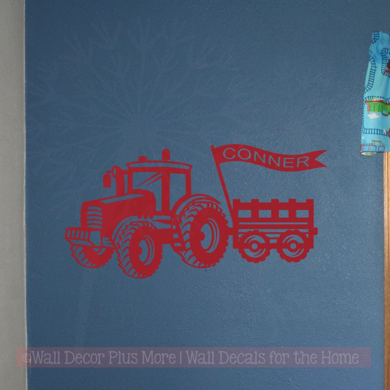 Boys Room Wall Stickers Tractor Wagon With Name Flag Farmer Decals