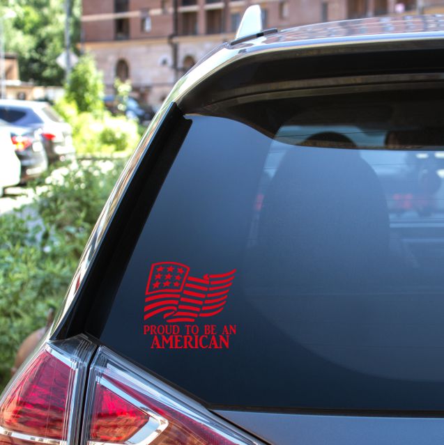 Patriotic Car Decals Proud to be American Rippling Flag Vinyl Sticker