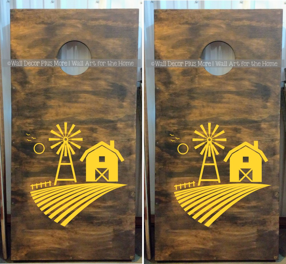 Farm Scene Windmill Barn Decal or Stencil for Bean bag Cornhole Boards