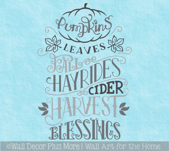 Fall Wall Decal Sticker Pumpkins Leaves Hay Rides Word Art Autumn Decor