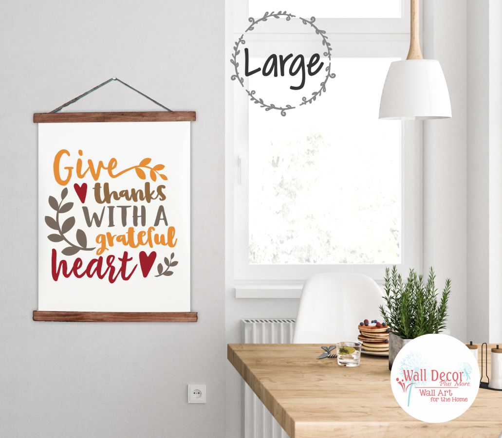 Wood Canvas Sign Fall Give Thanks Grateful Heart Wall Hanging Print