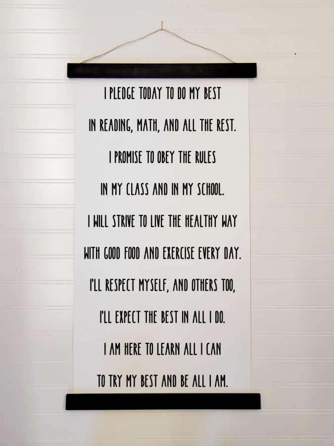 Wood Canvas Sign School Classroom Pledge Wall Hanging Decor Print Art