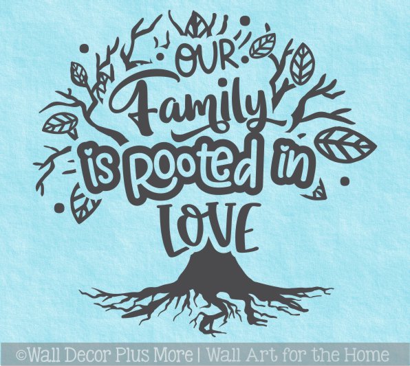 Our Family Rooted In Love Wall Decal with Tree Roots Art Vinyl Sticker
