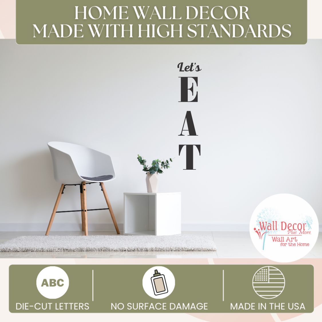 Kitchen Wall Decal Let's Eat Wall Art Vinyl Sticker for Home Decor