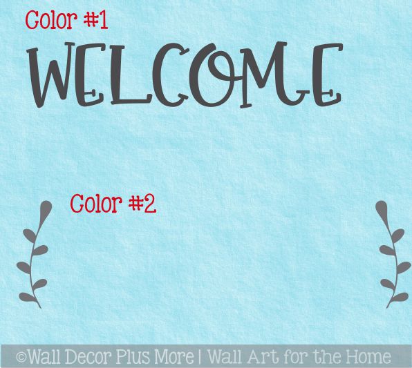 Welcome Wall Decal Lettering with Floral Wreath Art Wall Sticker