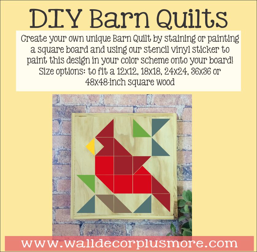 Cardinal Bird Barn Quilt Vinyl Stencil for Painting on Wood, 5 Sizes