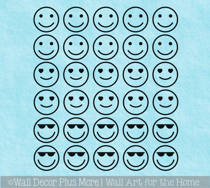 Smiley Face Wall Art Decal Stickers - Retro Wall Decor for Kids Room