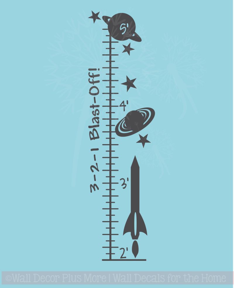 Blast Off Outer Space Rocket Ship Wall Decal Growth Chart Boys Height Ruler