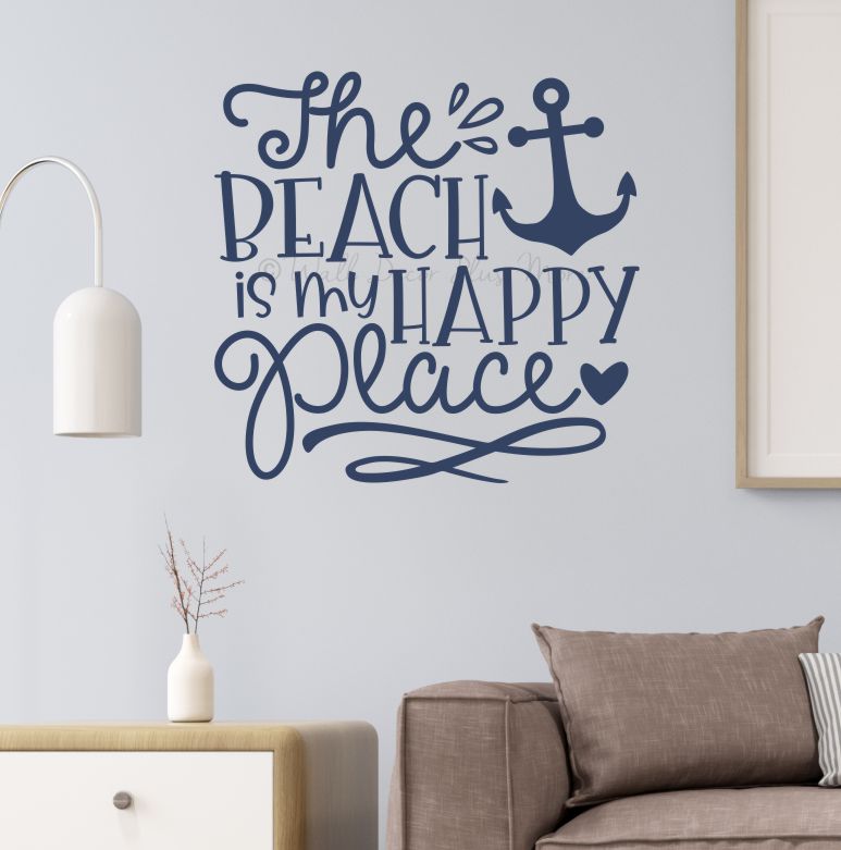 Home Beach Vibes Happy Place Decal Coastal Wall Art Inspirational Quote