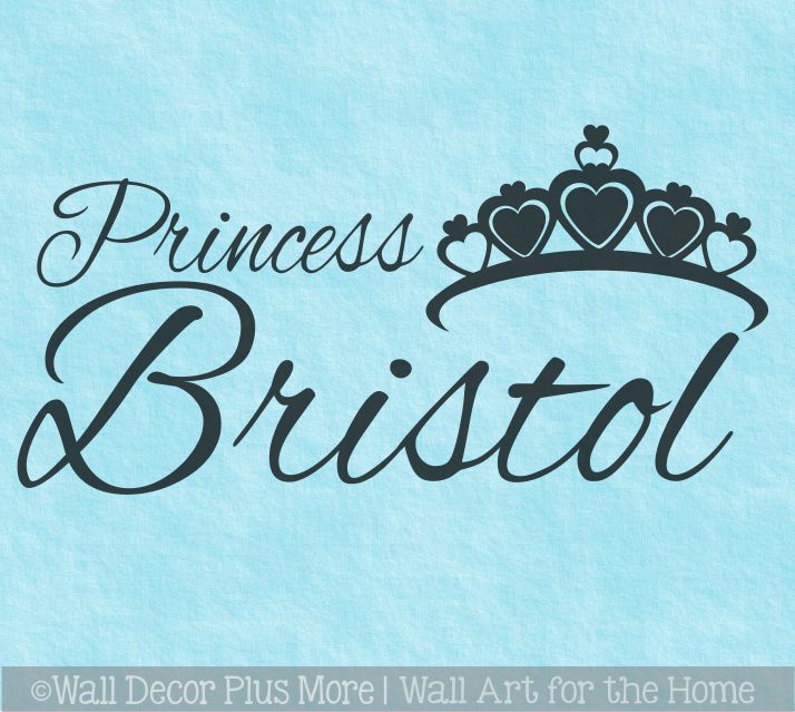 Personalized Princess Wall Words with Crown Girls Wall Decal Stickers