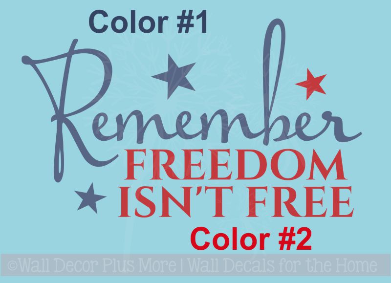Remember Freedom Isn't Free Memorial Day Wall Decal Quote