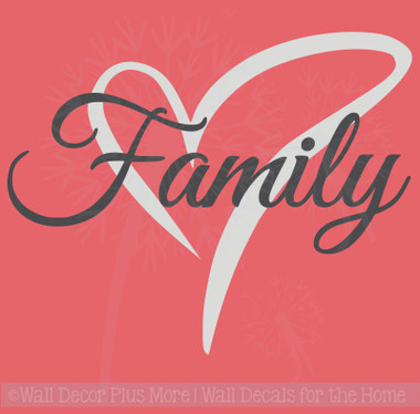 Cursive Family Wall Decal Lettering with Heart, 2-Color Vinyl Stickers ...