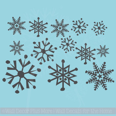 Large Snowflake Designs Vinyl Decals Assorted Set of 13 Stickers