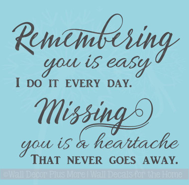Remembering You Is Easy Tile Vinyl Letter Decals Wall Sticker Quote ...