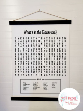 Wood Canvas Sign Classroom Word Search Puzzle Wall Hanging School Art