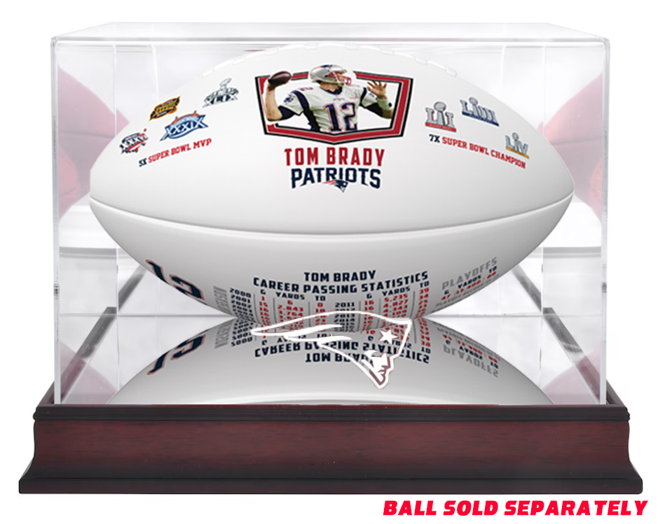 New England Patriots Logo Mahogany Base Football Display Case