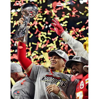 Patrick Mahomes UNSIGNED matted 8x10 with Lombardi Trophy - Super Bowl ...