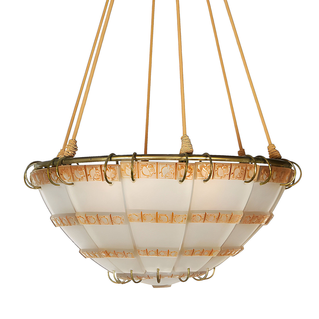 Art Deco "Bande de Roses" Frosted Art Glass Chandelier by Rene Lalique ...