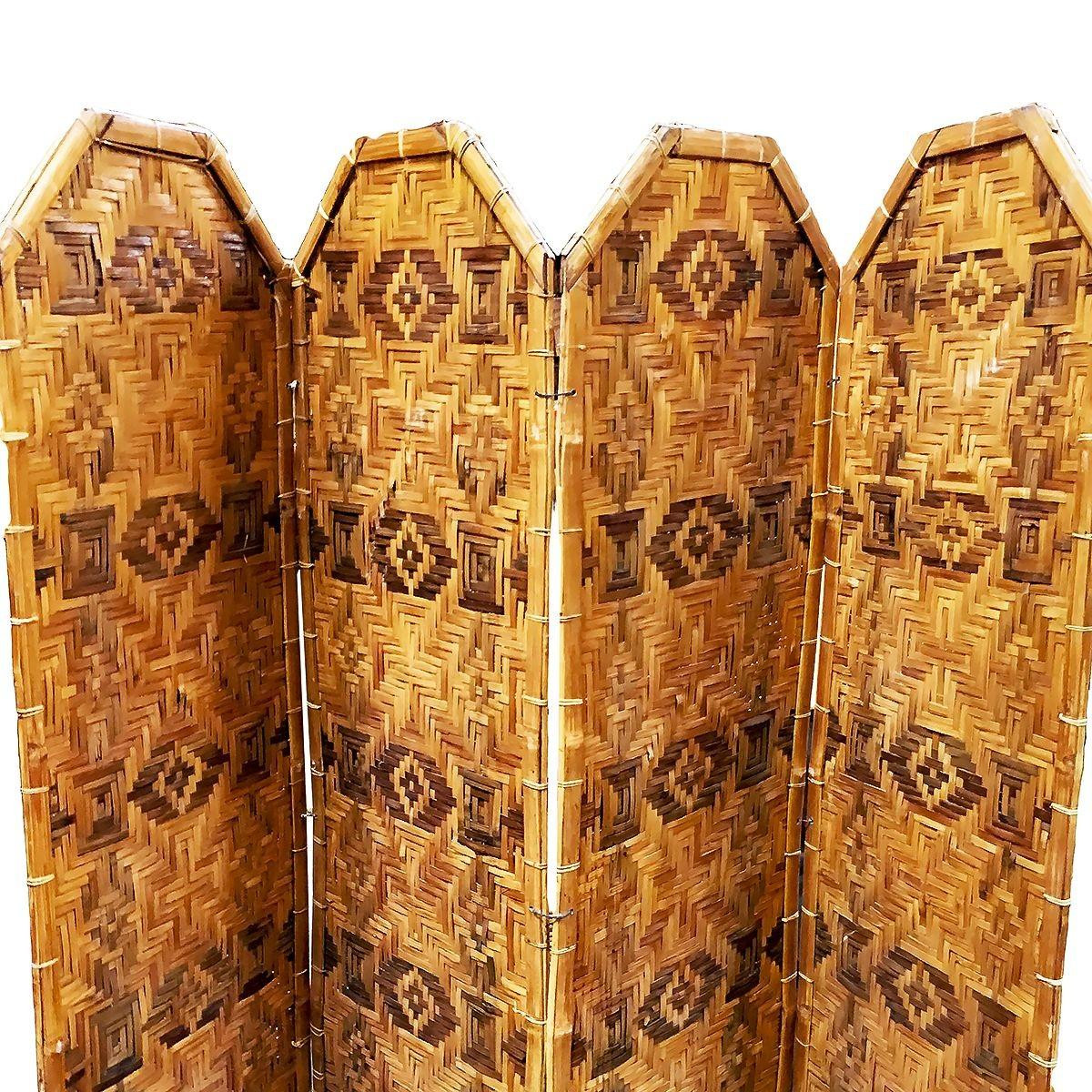Restored Bamboo & Woven Wicker 4 Panel Folding Screen, 1920 - Harveys ...
