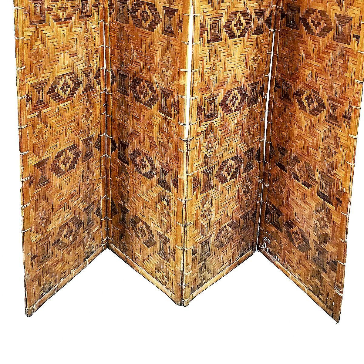 Restored Bamboo & Woven Wicker 4 Panel Folding Screen, 1920 - Harveys ...