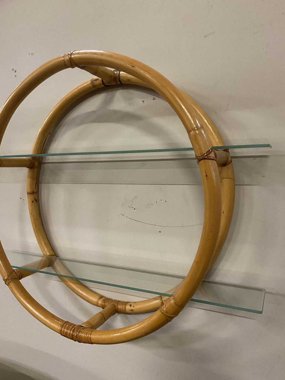Restored Circular Rattan Wall "Skeleton" Shelf W/ Glass Tiers - Harveys ...