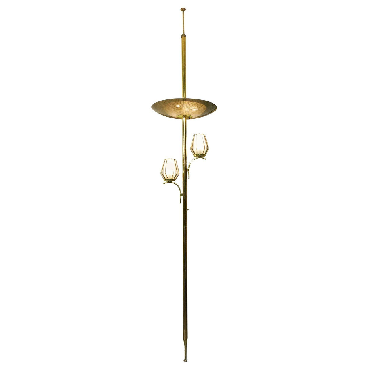 1950s Googie Brass Triple Light Floor to Ceiling Tension Pole Lamp ...