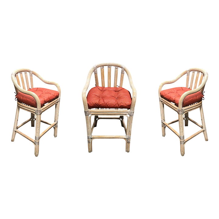 Set of 3 Restored Rattan Whitewash Counter Stools - Harveys on Beverly