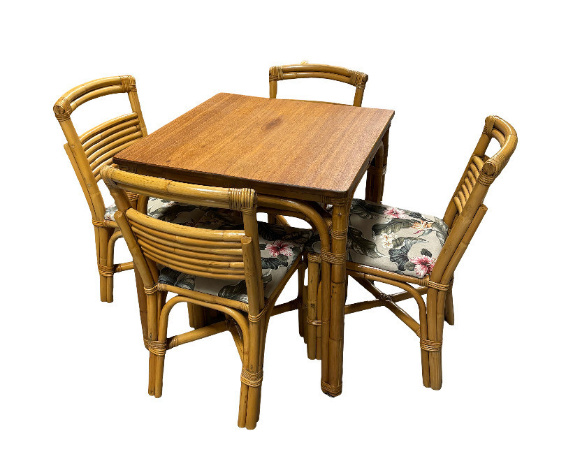 Restored Rattan Sapele Ribbon Mahogany Square Dining Table with Stacked ...