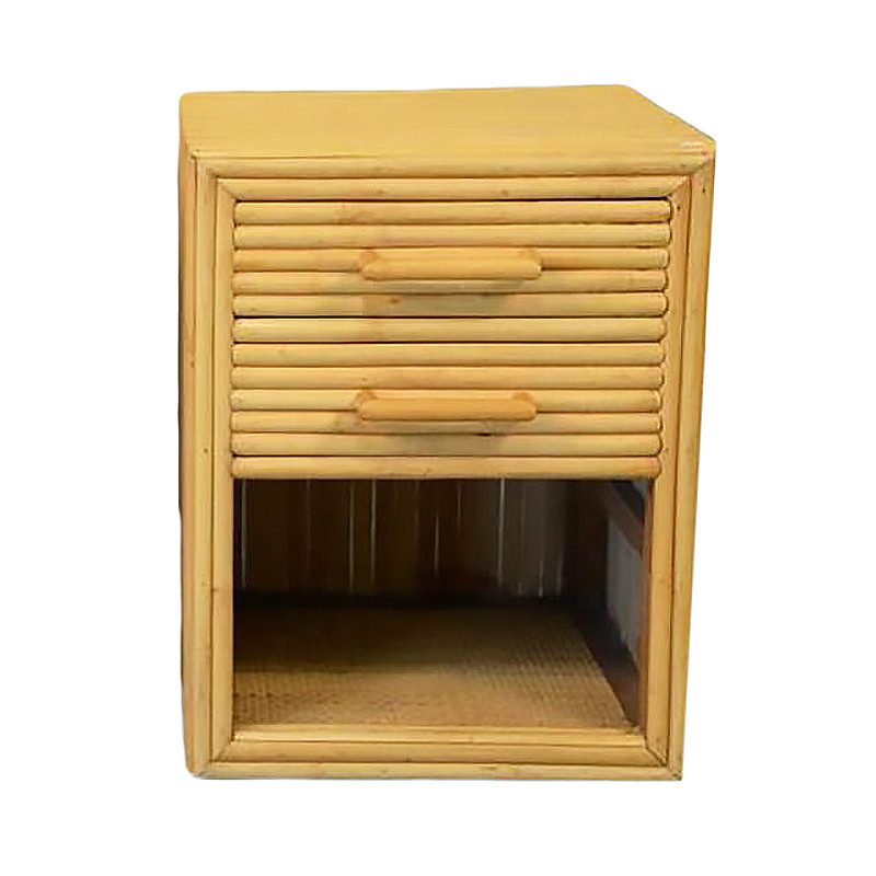 Restored Horizontal Stacked Stick Rattan Side Bedside Table w/ Cubby ...