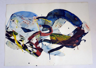 16" x 20" Abstract Blue Loop Acrylic on Paper - Harveys on Beverly