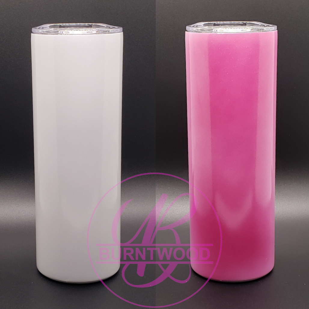 20oz Sublimation Tumbler, UV Color Change, White to Pink