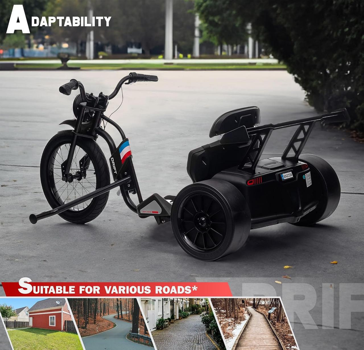 Drift 24V Electric Ride On Trike Black