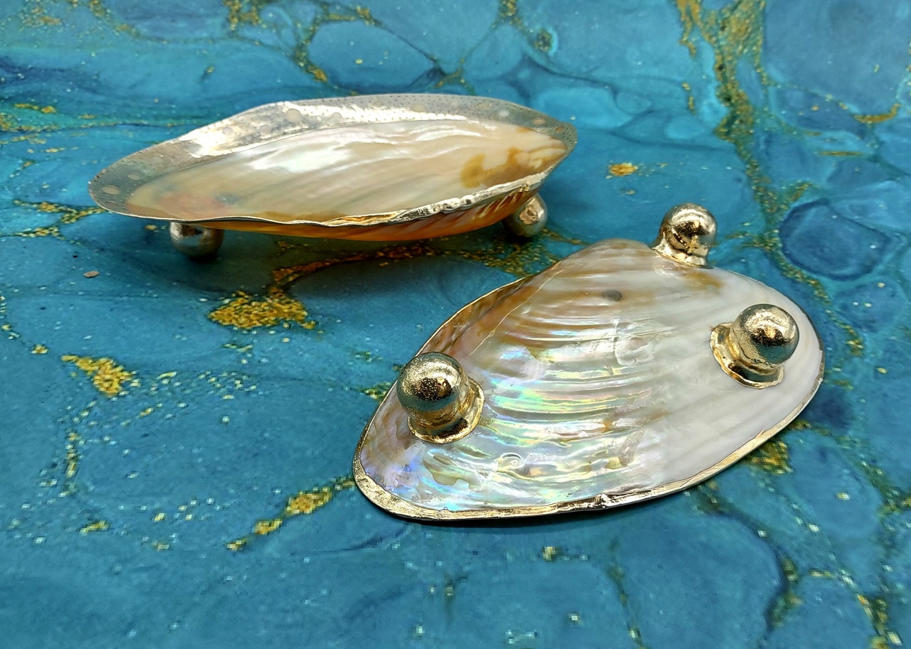Silver Plated Footed Cabebe Clam Seashell Dish (1 shell dish approx. 7 ...