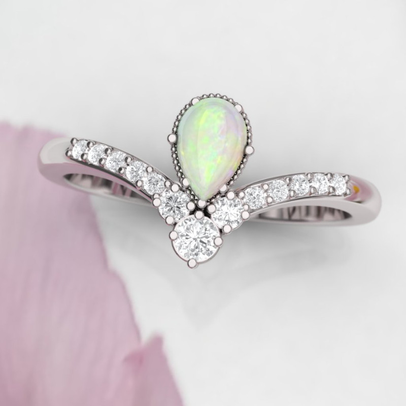 Diamond Ring With Opal Accents