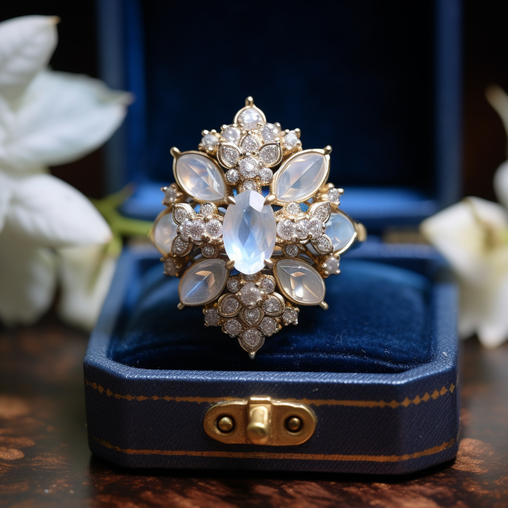 Antique style moonstone engagement rings - ASCHERON