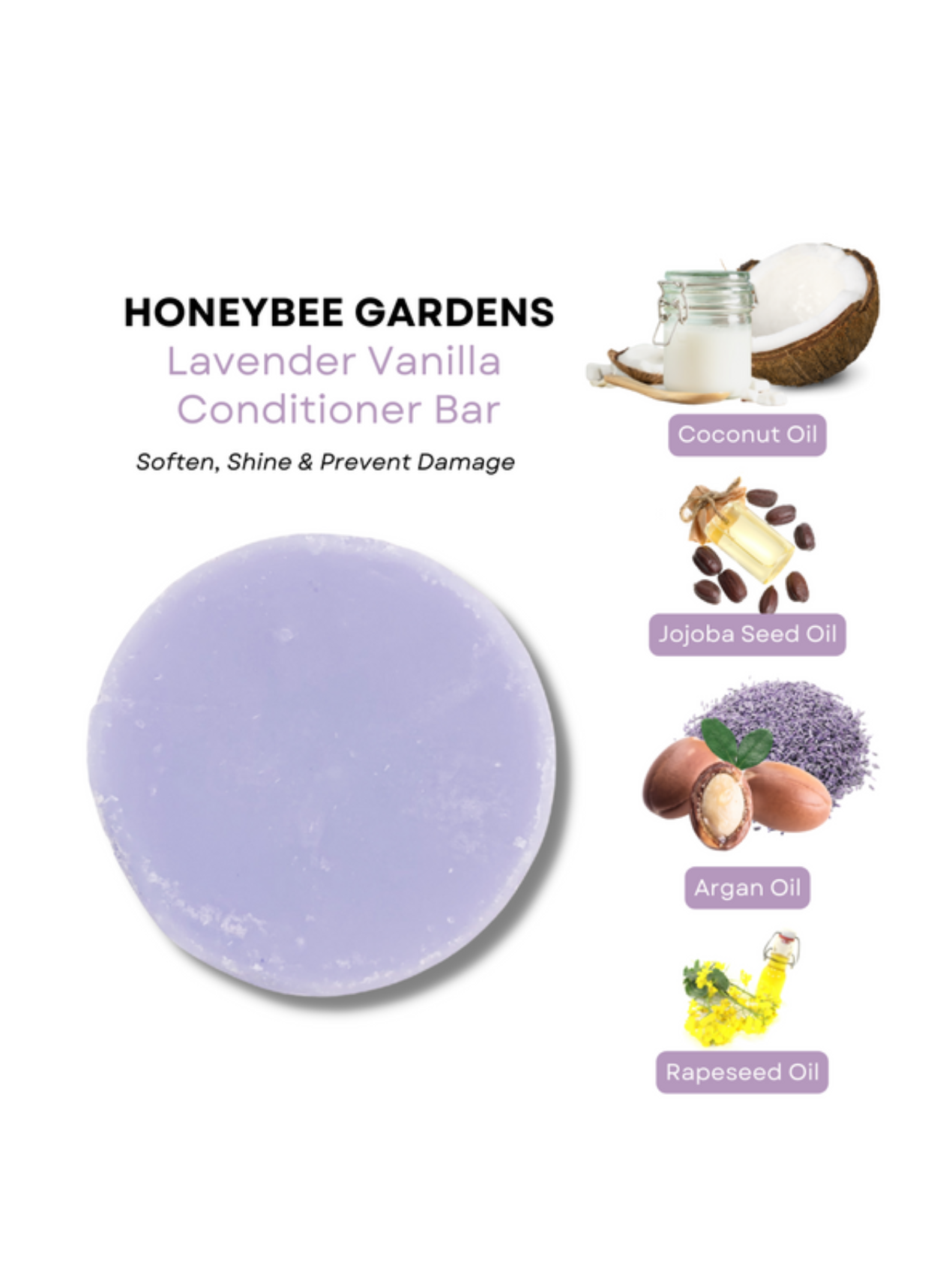 Lavender Vanilla Conditioner Bar | Soothing Vegan Hair Care | Honeybee ...